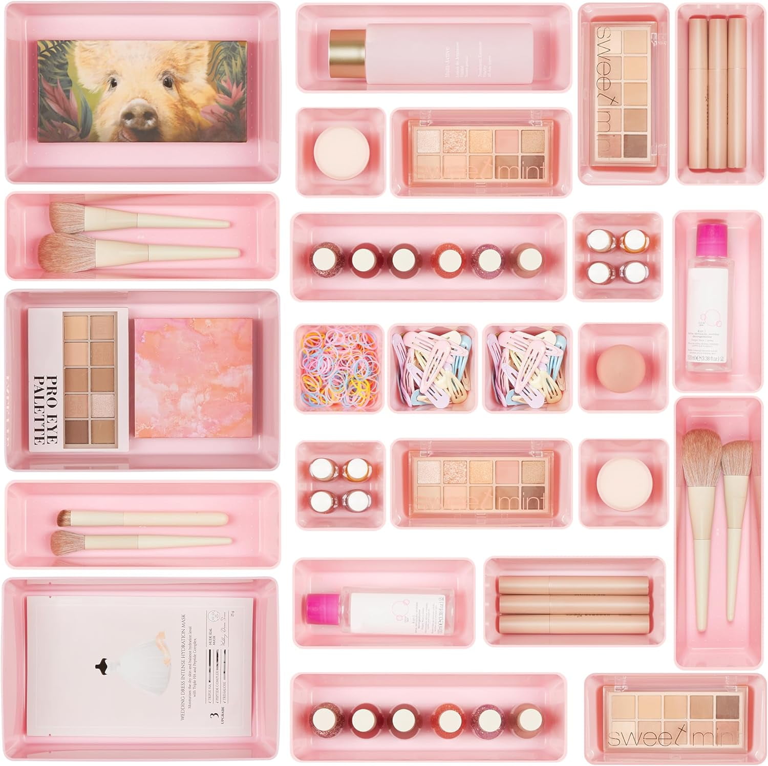 25 PCS Clear Plastic Drawer Organizers Set, 4-Size Versatile Bathroom ...