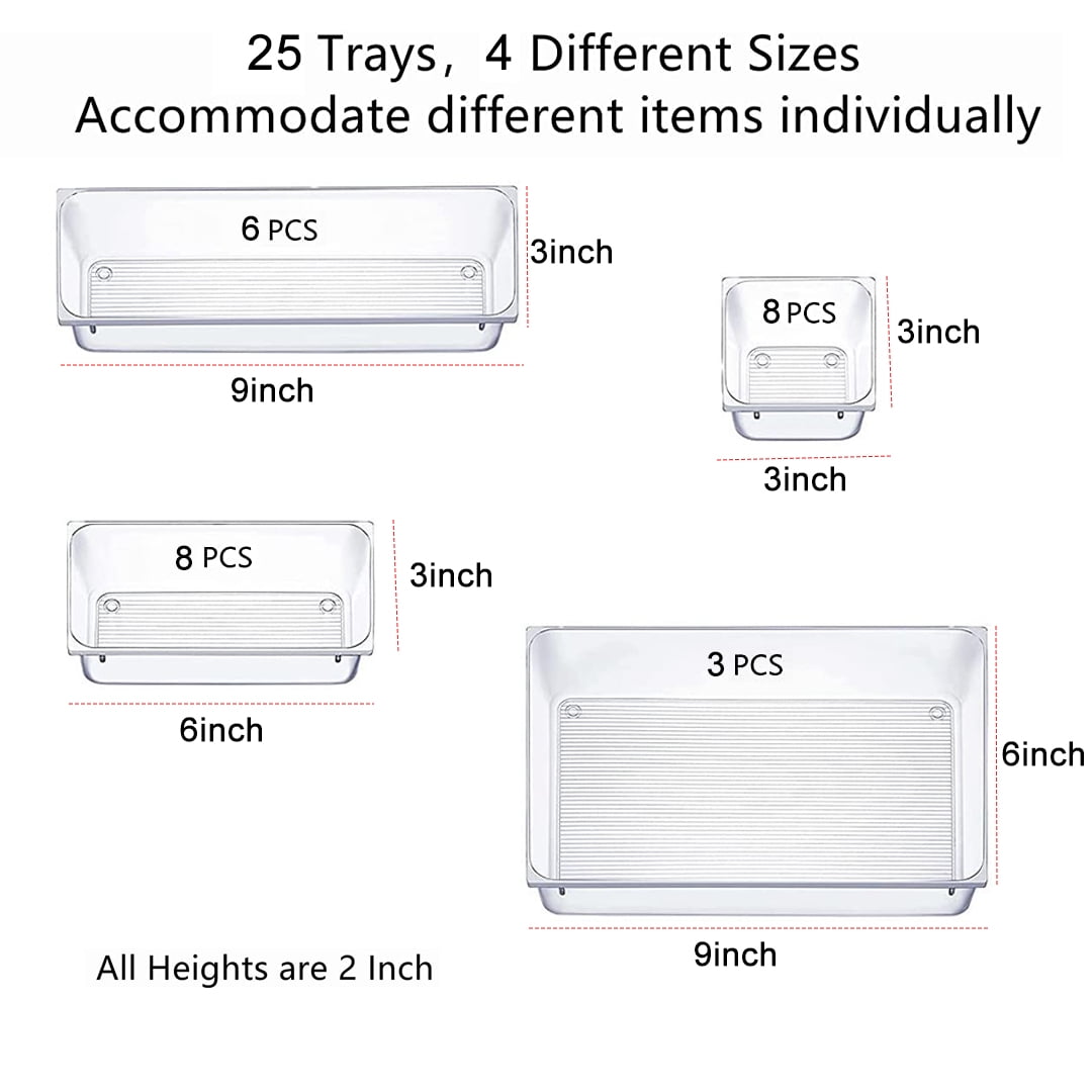 25 PCS Clear Plastic Drawer Organizers Set,4-Size Versatile Bathroom ...