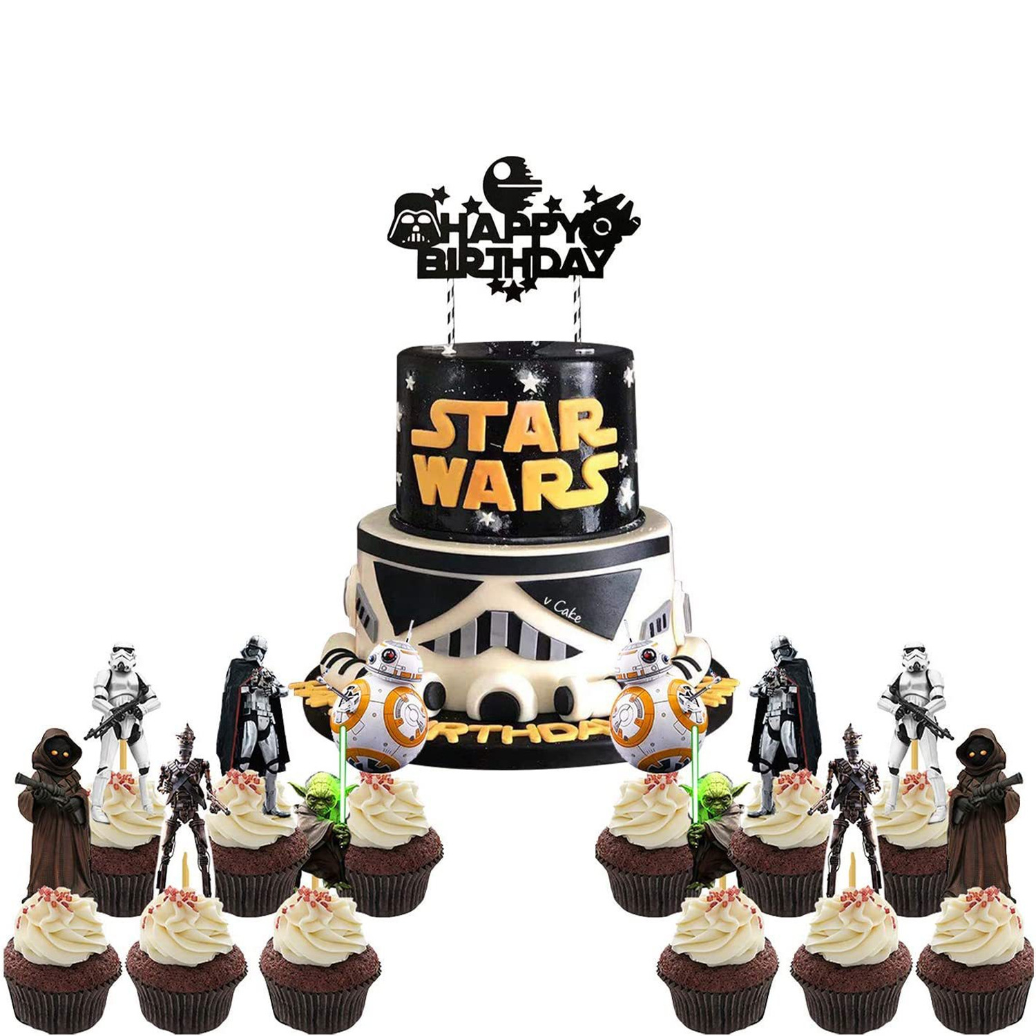 25 PCS Clone Wars Cake Toppers Space Wars Birthday Decorations Black ...