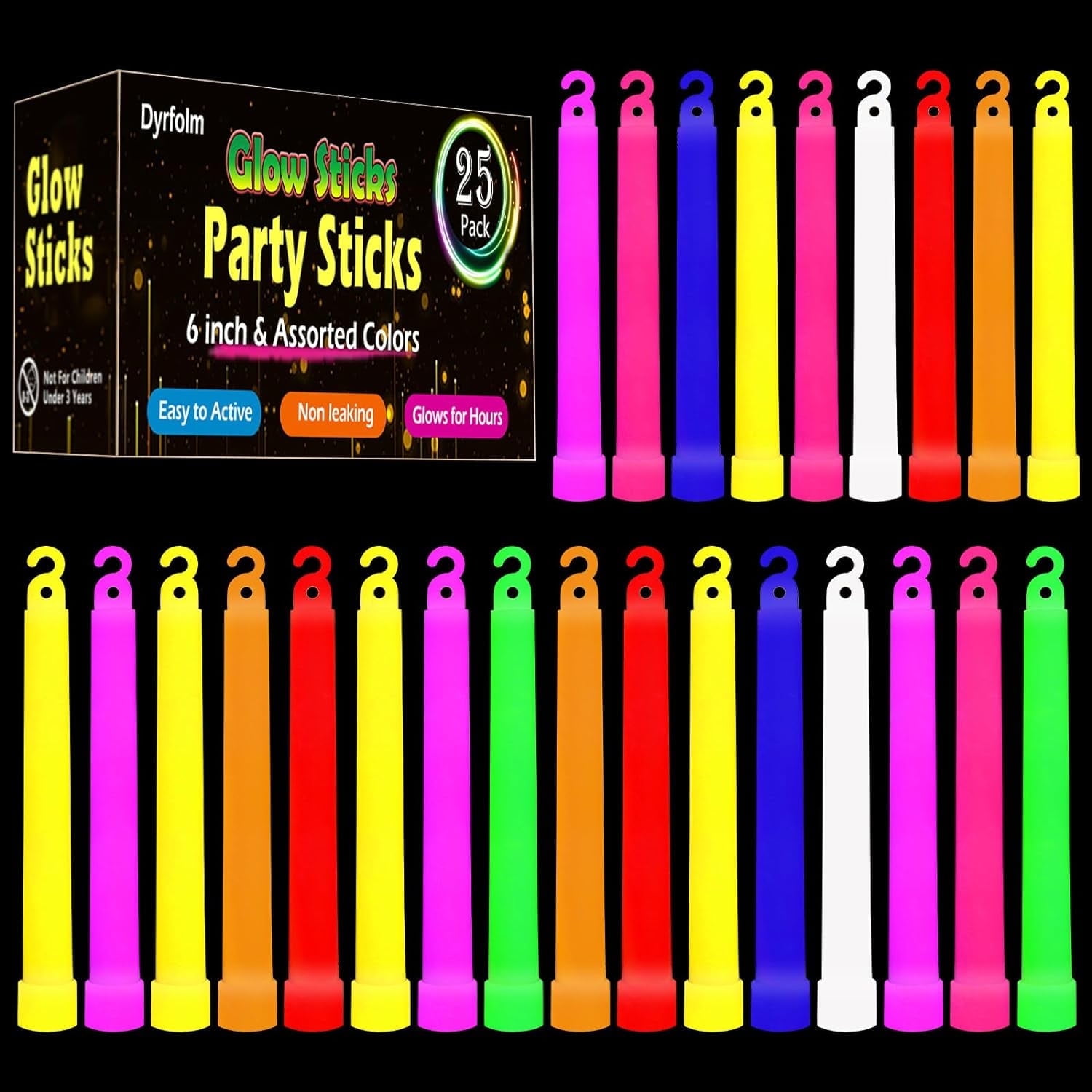 25 PCS Glow Sticks Bulk,6 Inch Glow in The Dark Sticks Party Supplies ...