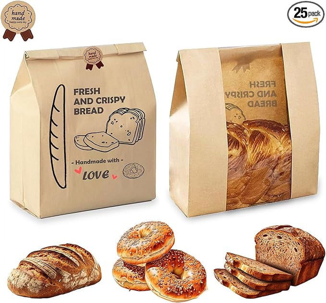 25 PCS Kraft Paper Bread Bags for Homemade Bread with Clear Window Large Sourdough Bread Bags ...