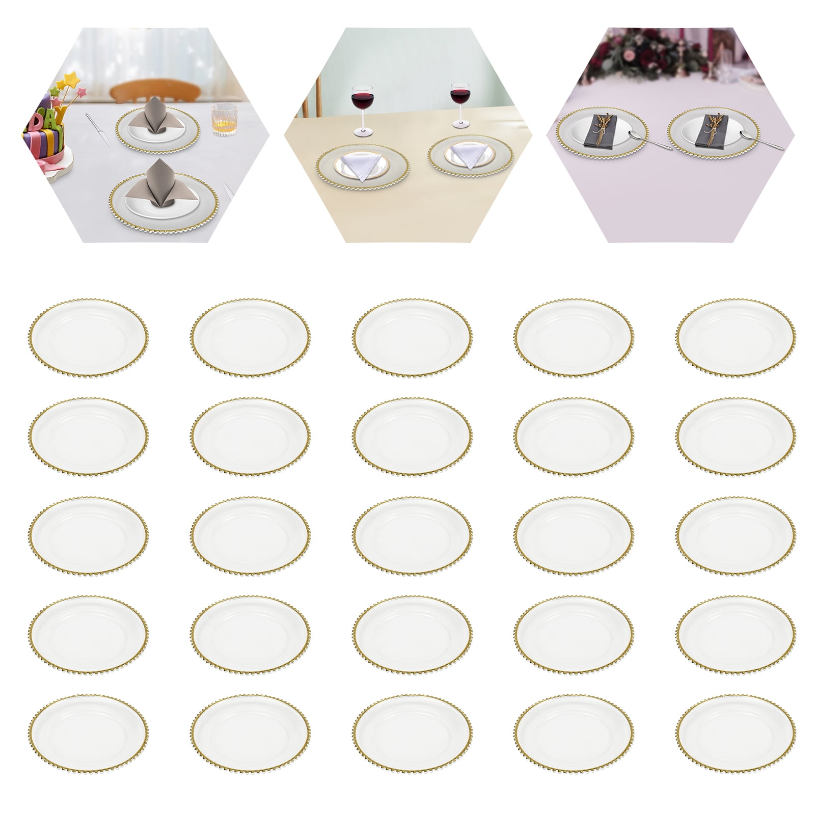 25 PCS PS Charger Plates Gold Clear Charger Plates Table Charger Plates ...