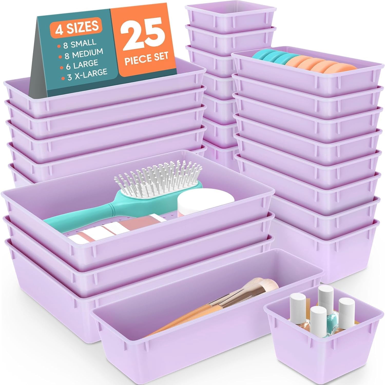 25 PCS Plastic Drawer Organizer Set, 4-Size Versatile Organizer Trays ...