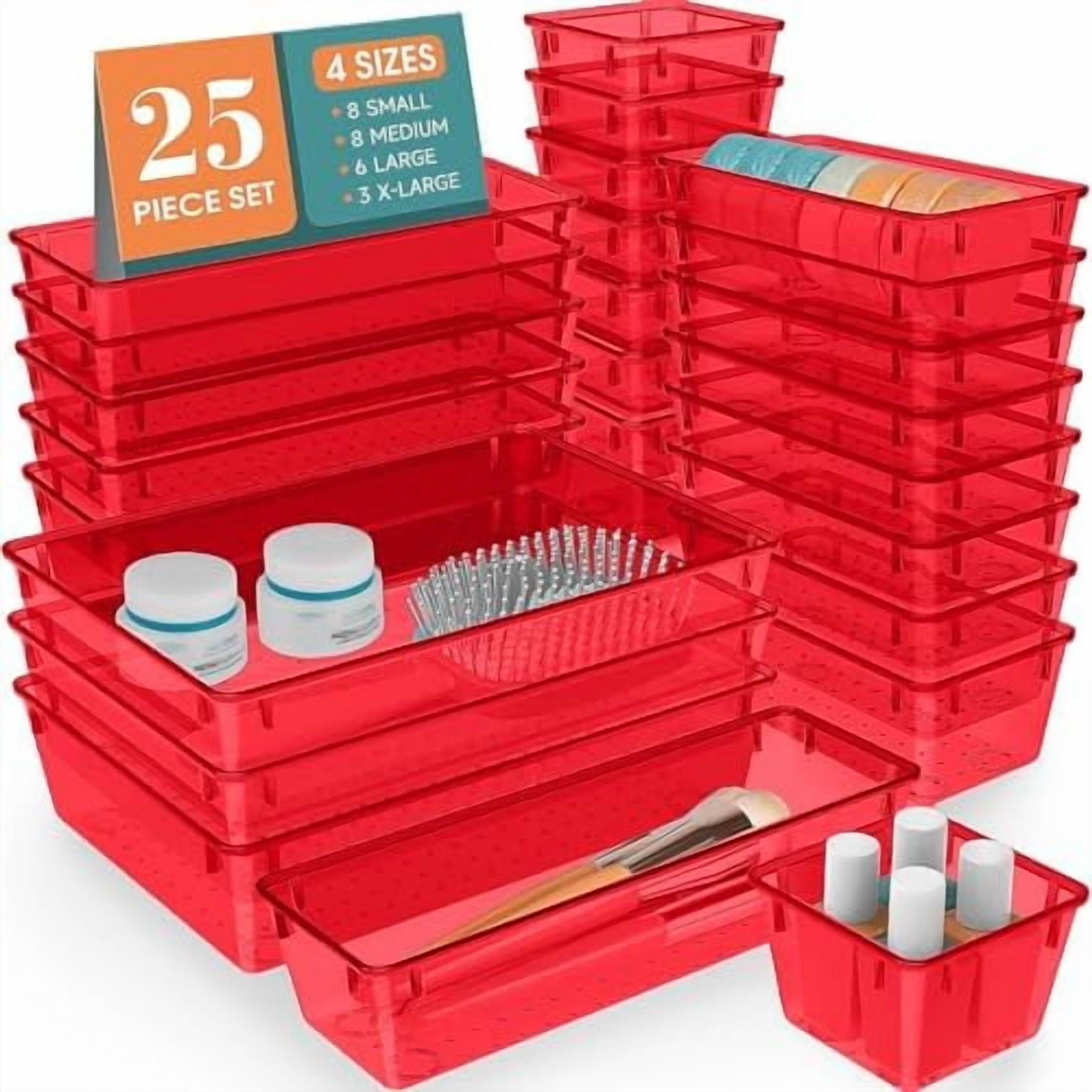 25 PCS Plastic Drawer Organizer Set, 4 Sizes Desk Drawer Divider ...