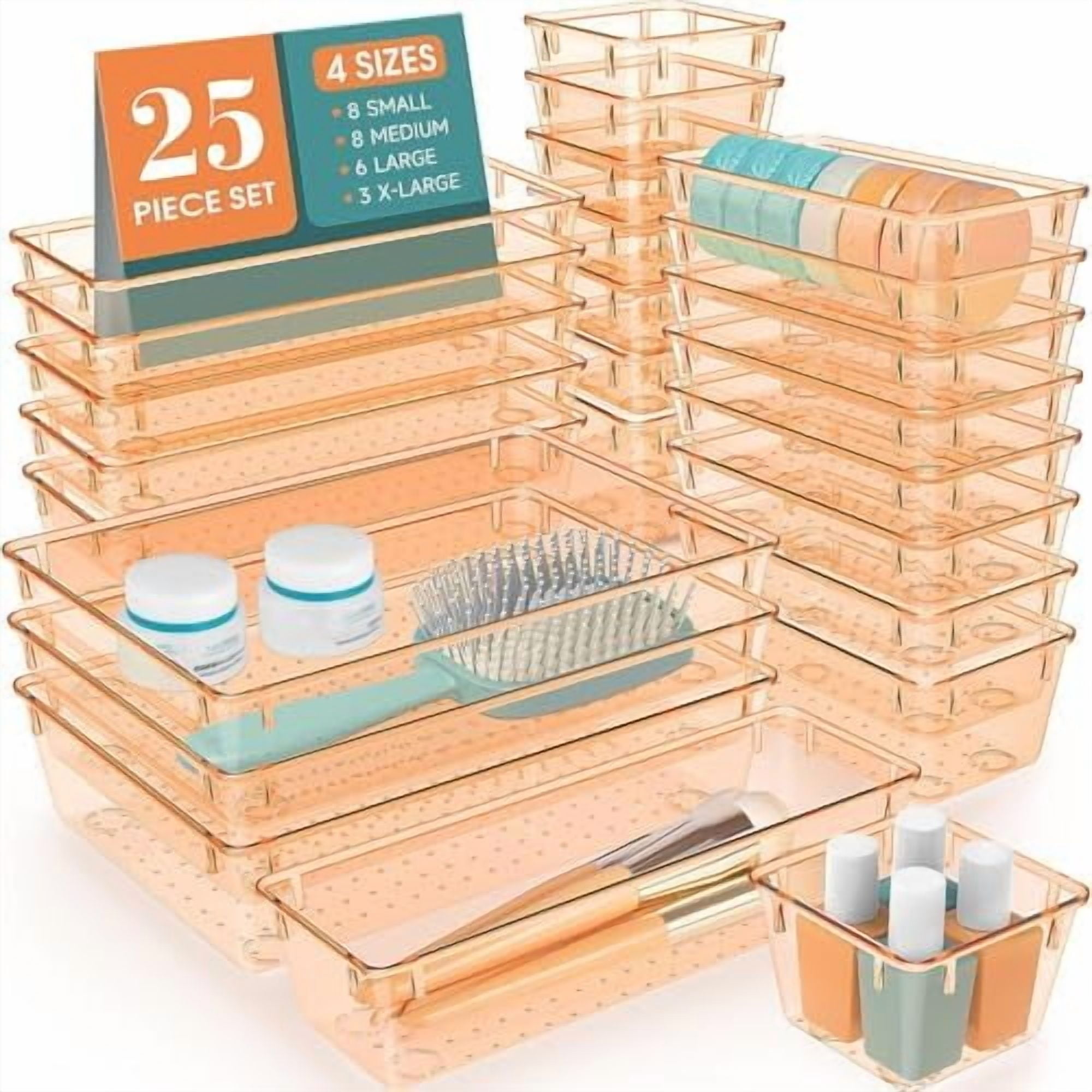 25 PCS Plastic Drawer Organizer Set, 4 Sizes Desk Drawer Divider ...