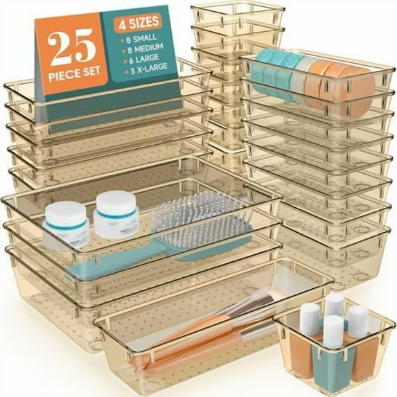 25 PCS Plastic Drawer Organizer Set, 4 Sizes Desk Drawer Divider ...