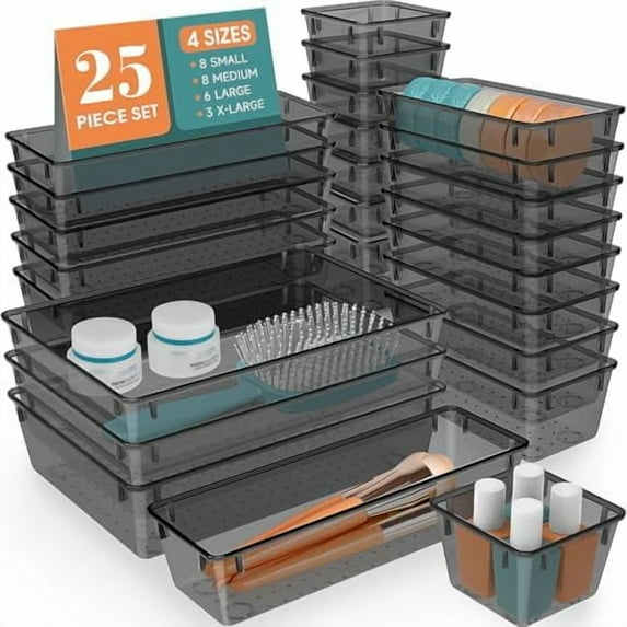 25 PCS Plastic Drawer Organizer Set, Desk Drawer Divider Organizers and ...