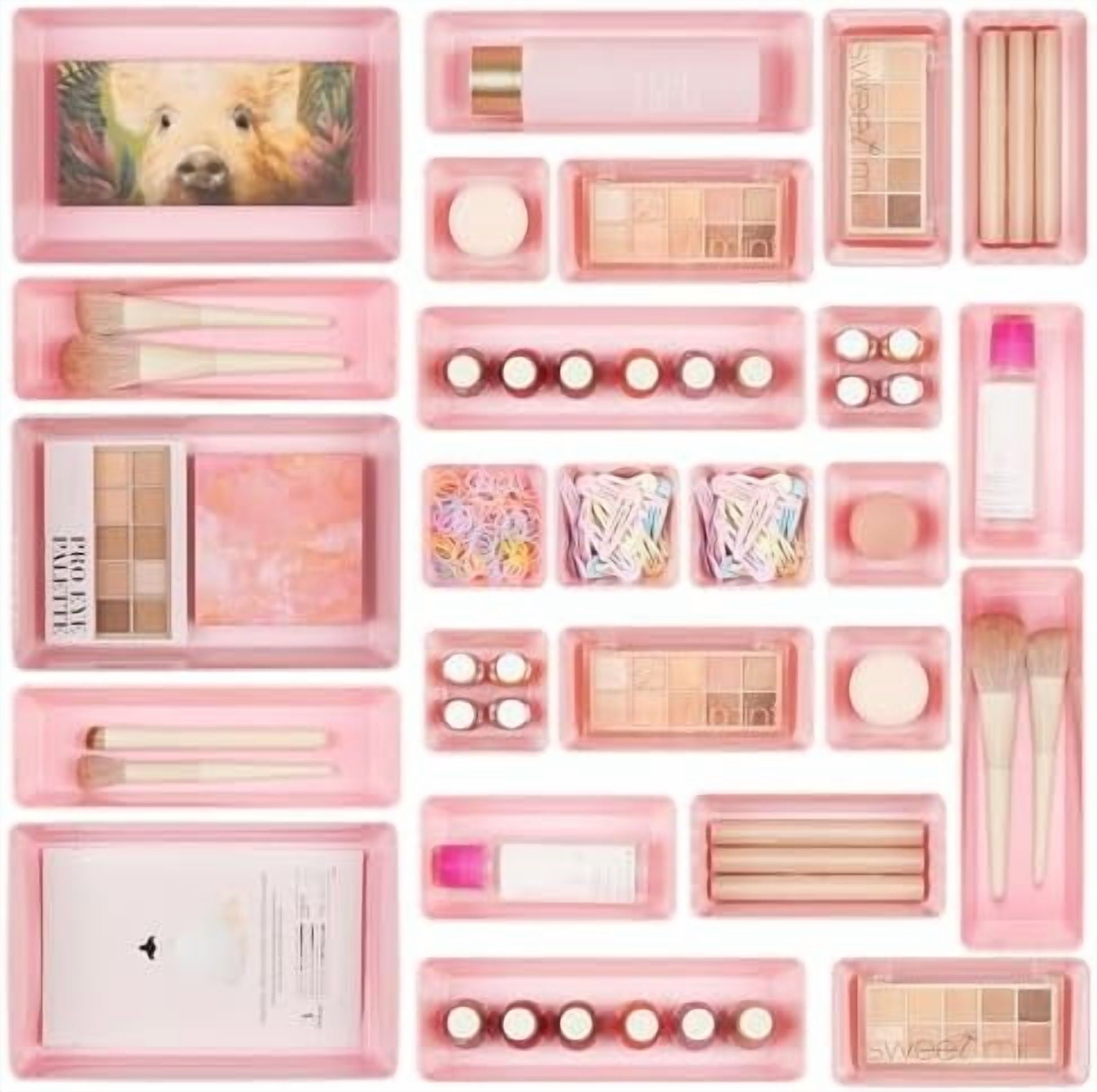 25 PCS Plastic Drawer Organizers Set, 4-Size Versatile Bathroom and ...