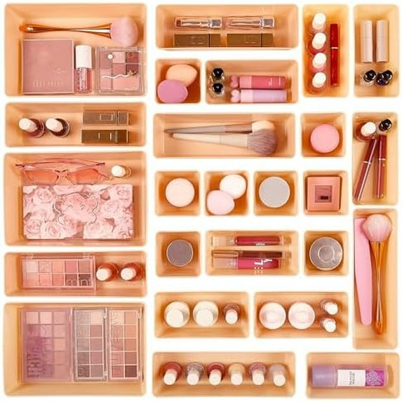 25 PCS Plastic Drawer Organizers Set, 4-Size Versatile Bathroom and ...