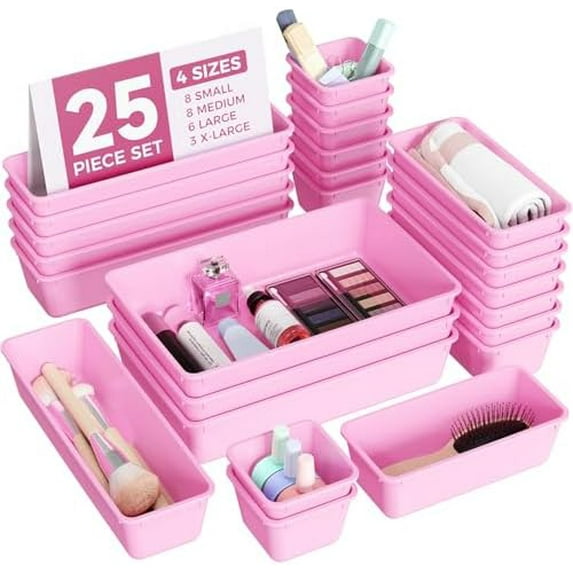 25 PCS Plastic Drawer Organizers Set, 4-Sizes Vanity and Makeup ...