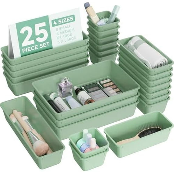 25 PCS Plastic Drawer Organizers Set, 4-Sizes Vanity and Makeup ...