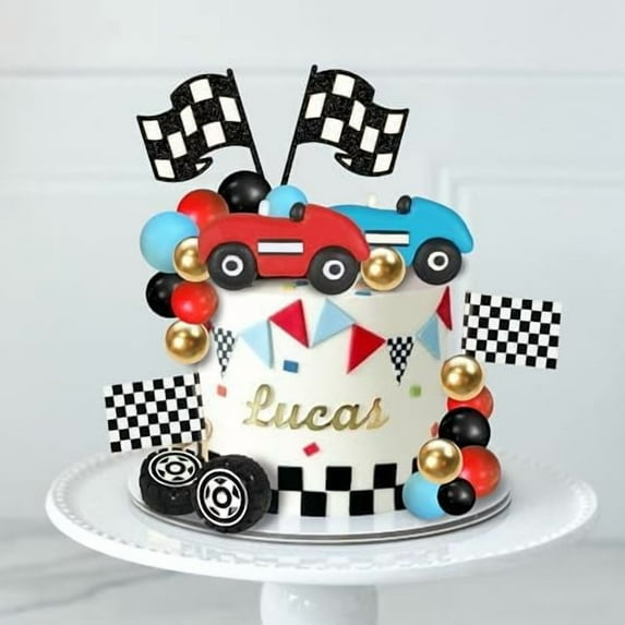 25 PCS Racing Cake Toppers Red Blue Clay Race Car Birthday Cake ...