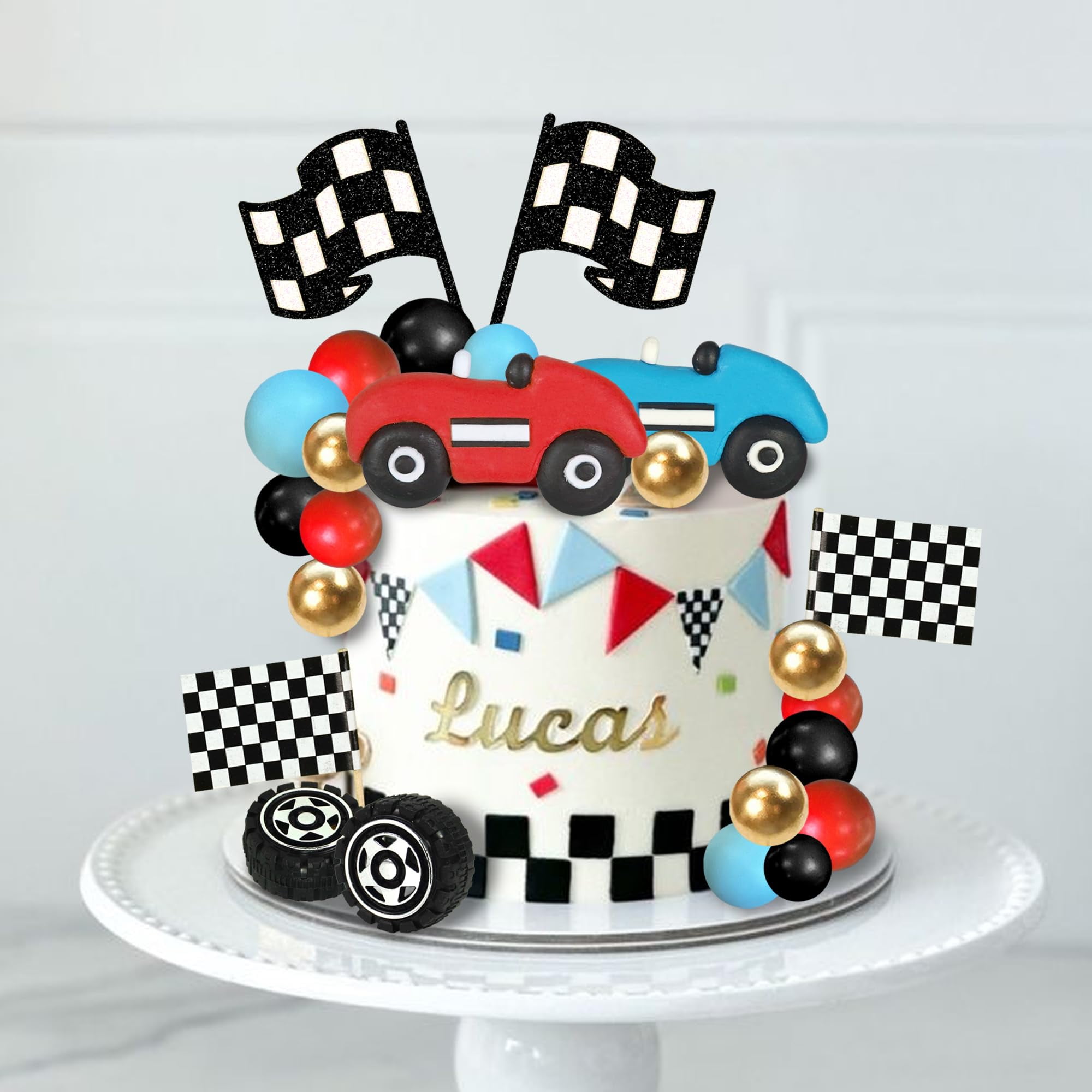 25 PCS Racing Cake Toppers Red RST1 Blue Clay Race Car Birthday Cake ...