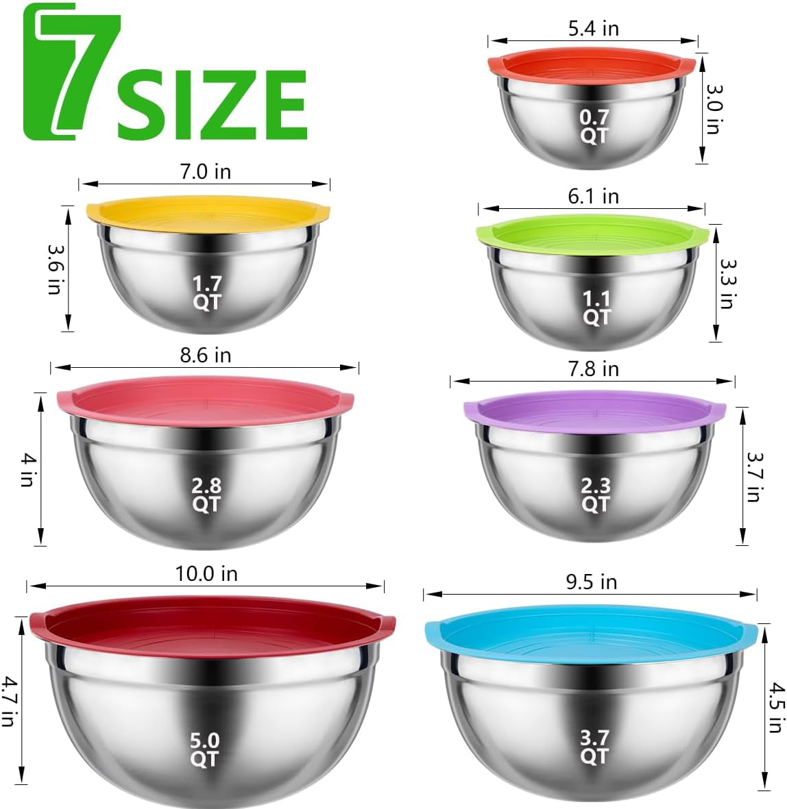 25 PCS Stainless Steel Mixing Bowls Set with Lids and Utensils for ...