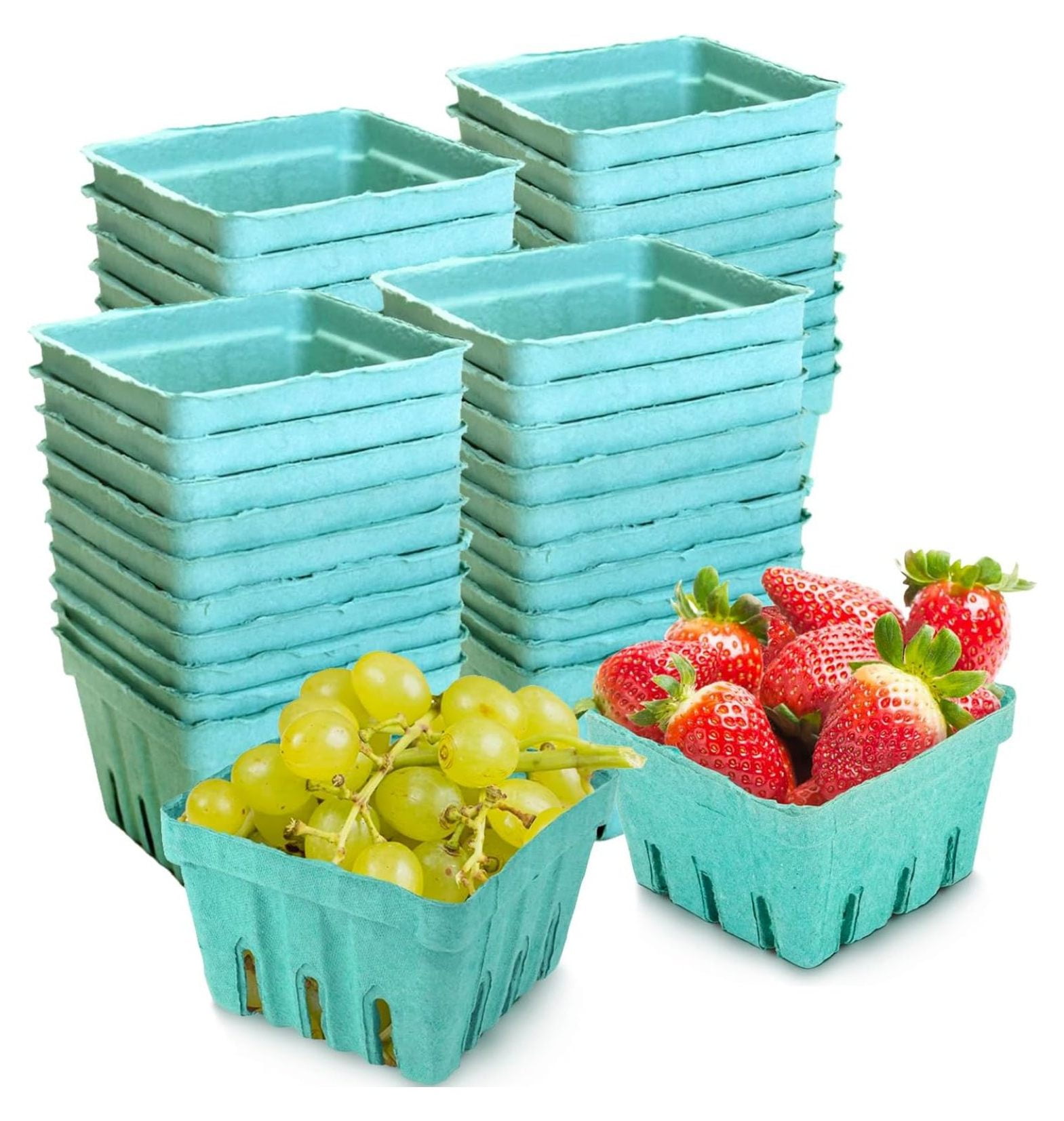 [25 Pack] 1 Pint Green Molded Pulp Fiber Berry Basket Produce Vented ...