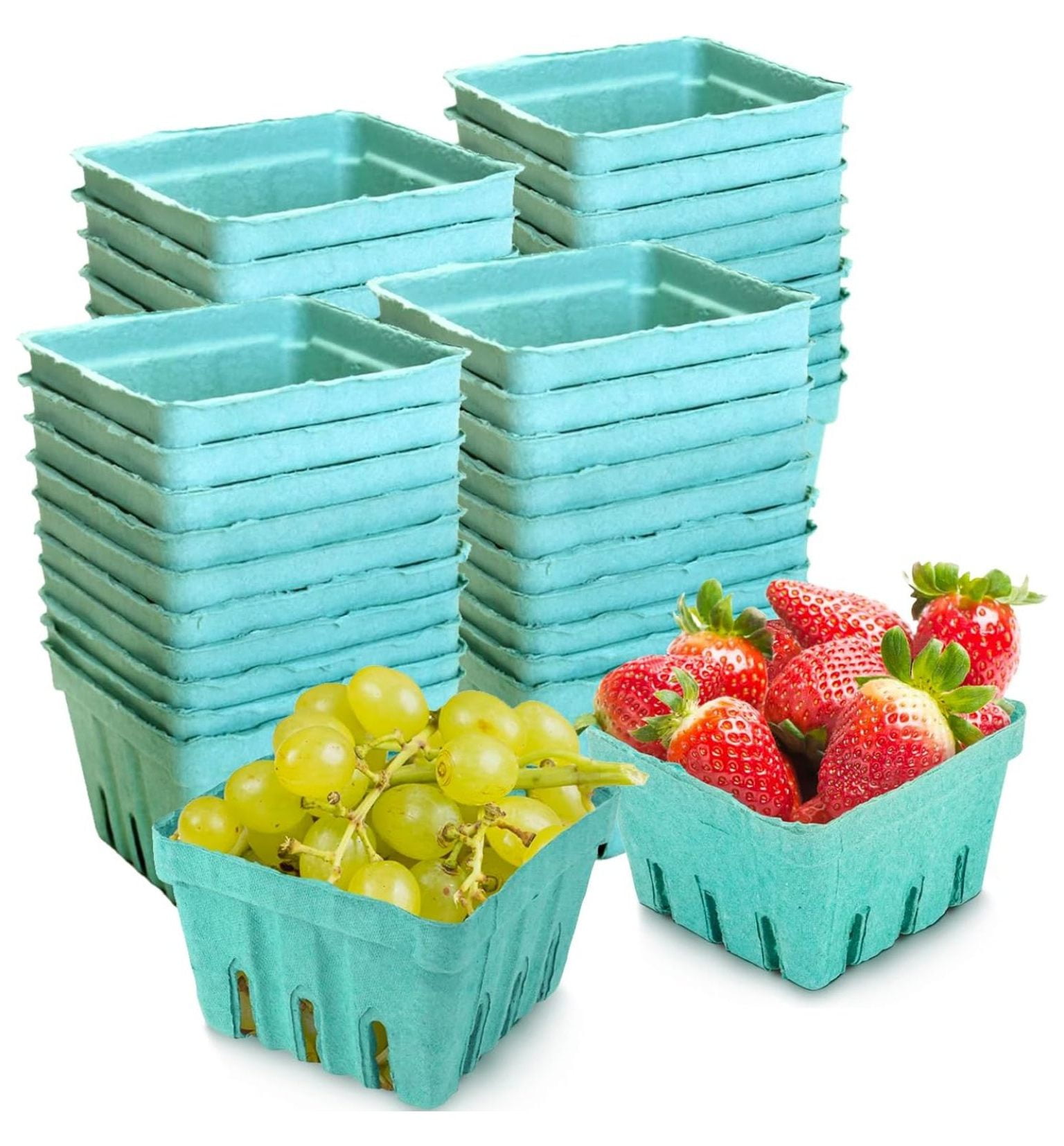 [25 Pack] 1 Pint Green Molded Pulp Fiber Berry Basket Produce Vented ...