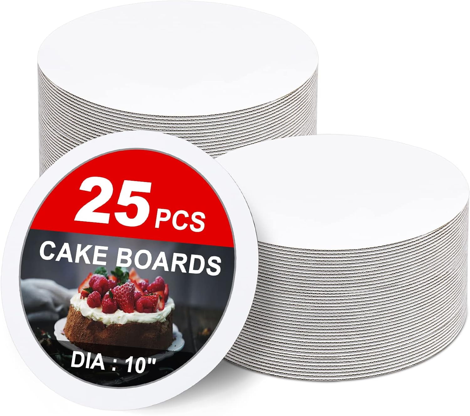 25 Pack 10 Inch Round White Cake Boards, Food-Grade Cardboard Cake Base ...