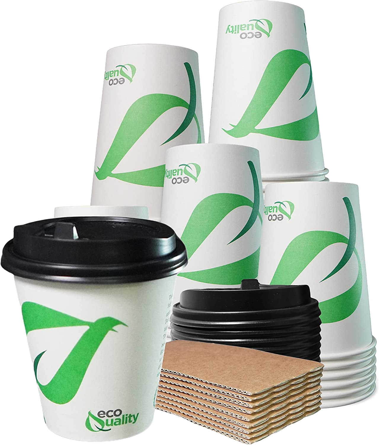 [25 Pack] 10 oz Compostable Paper Cups with Black Dome Lids and Sleeves ...