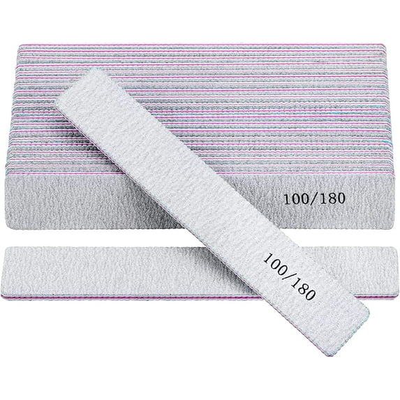 25 Pack 100/180 Grit Nail Files for Acrylic Nails, Rectangle Double ...