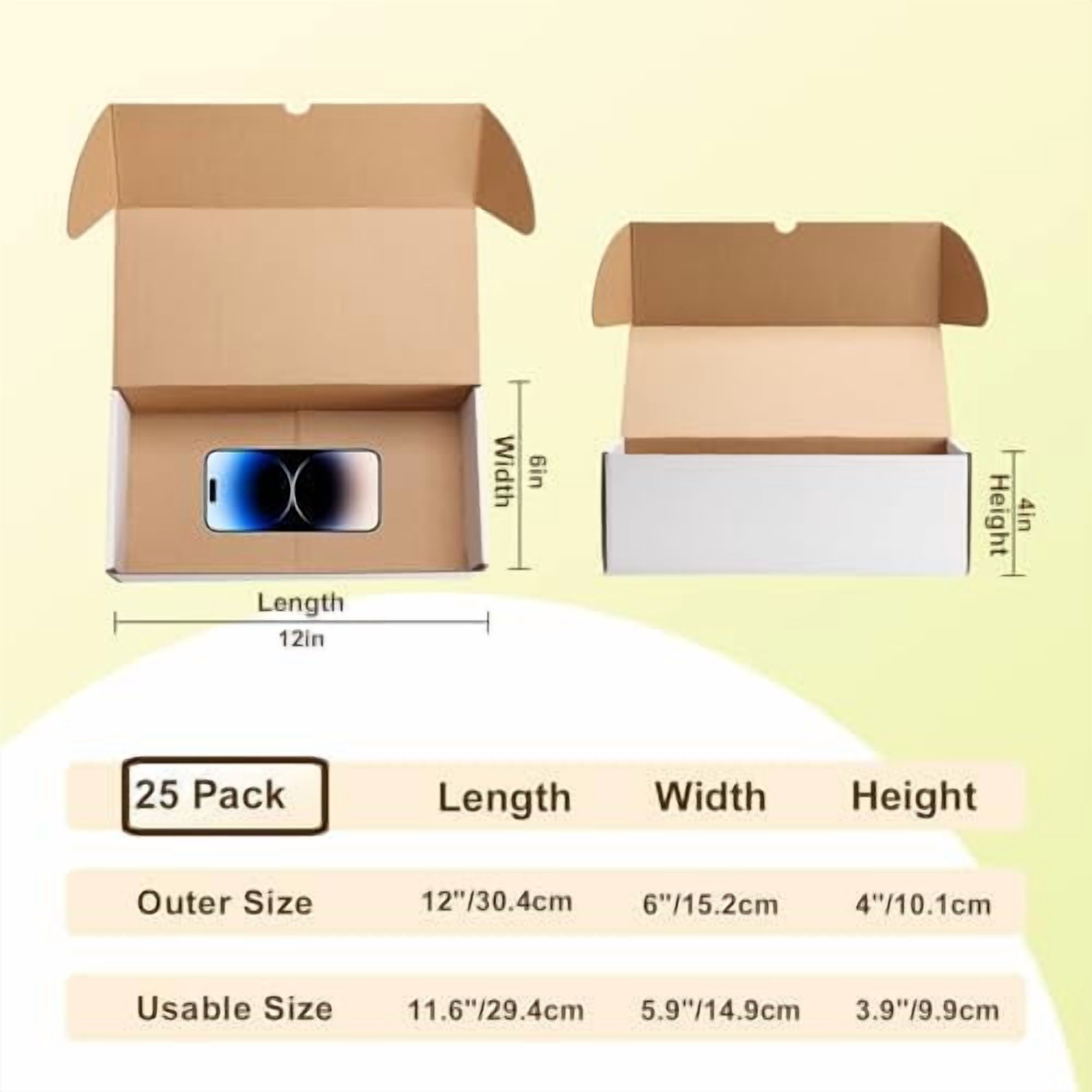 25 Pack 12x6x4 White Small Shipping Boxes, 12 x 6 x 4 Corrugated ...