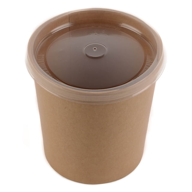 [25 Pack] 16 oz Disposable Kraft Paper Soup Containers with Plastic ...