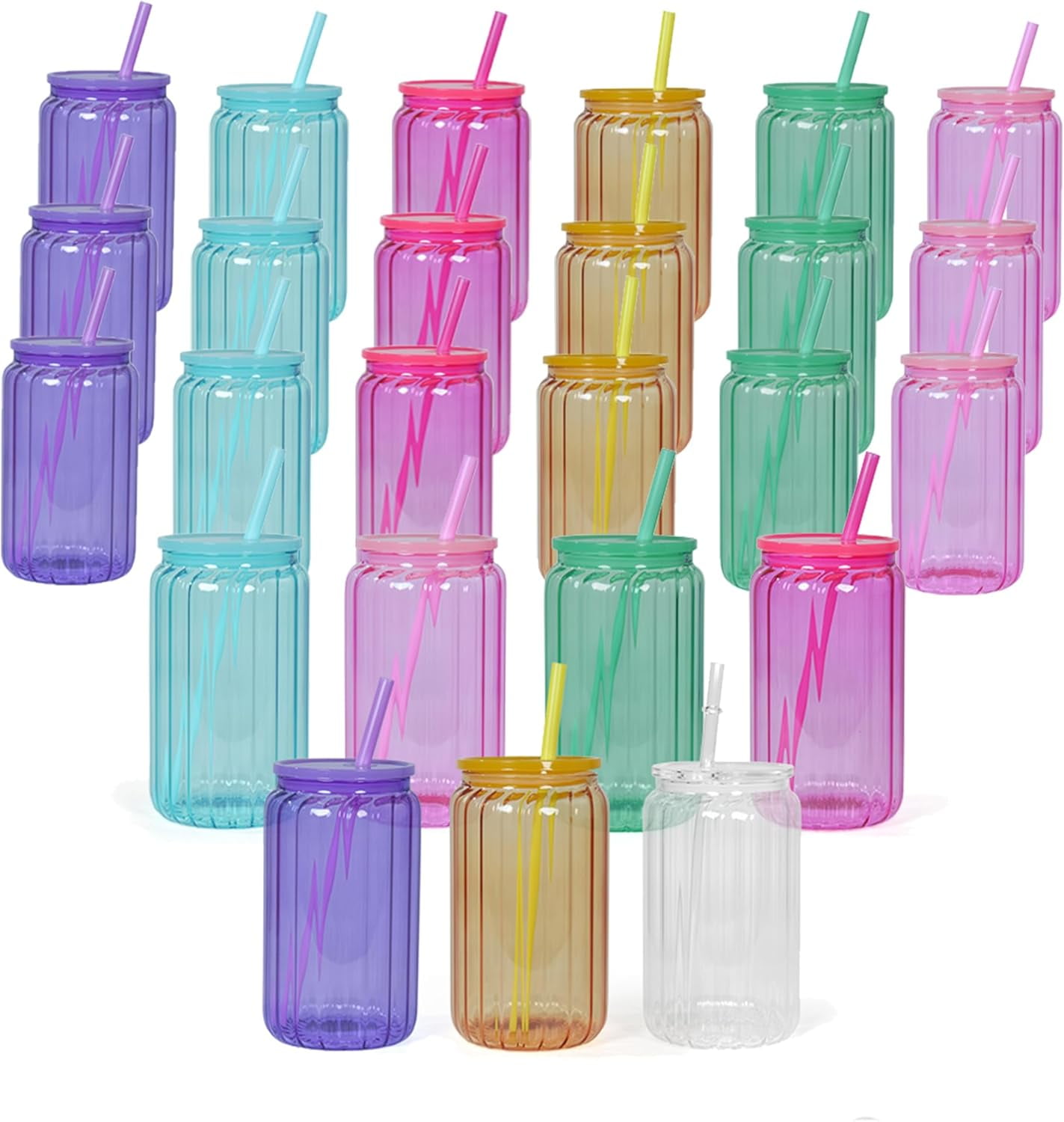 25 Pack 16 oz Sublimation Glass Cups with Lids and Straws Sublimation ...