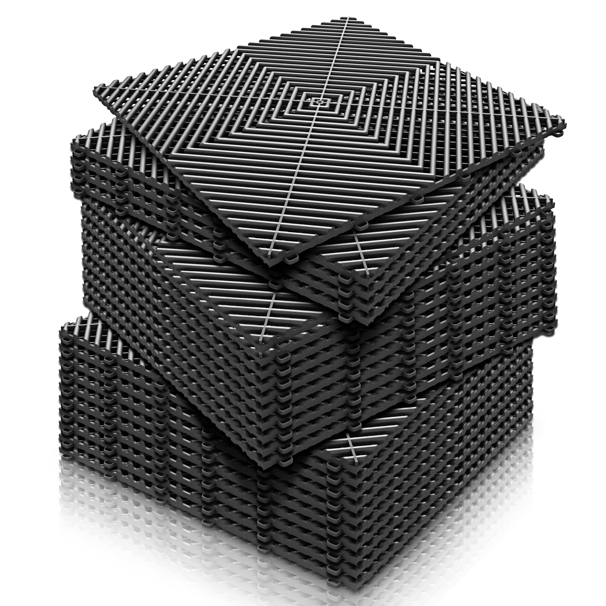 25-Pack 16"x16"x0.7" Black Garage Floor Tiles, Heavy-Duty Interlocking ...