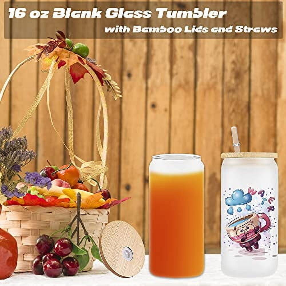 25 Pack 16oz Frosted Sublimation Beer Can Glass with Bamboo Lids and Straw,Glass Cups, Beer ...