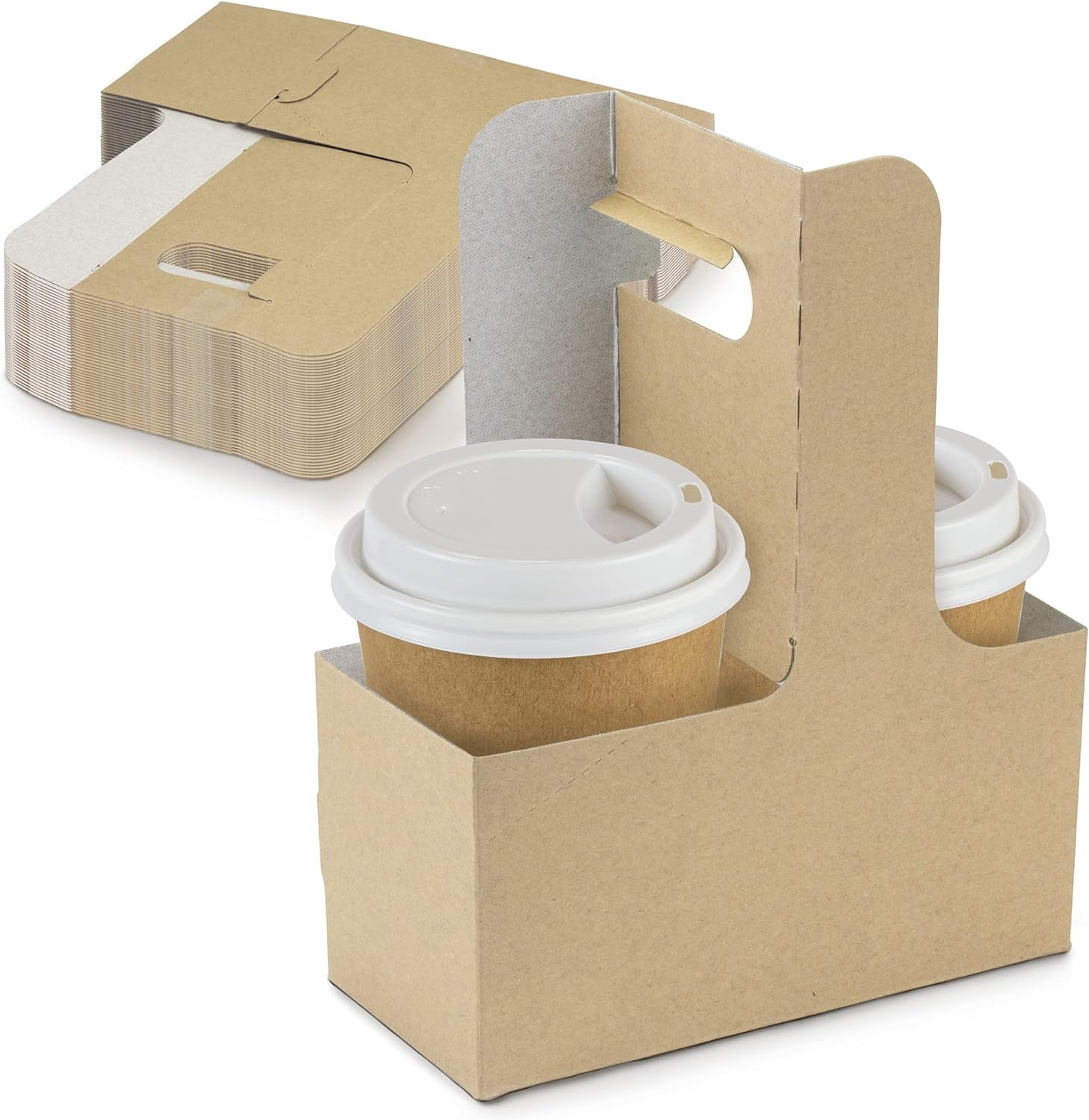 [25 Pack] 2 Cup Drink Carrier with Handle-Kraft Paperboard Handled ...