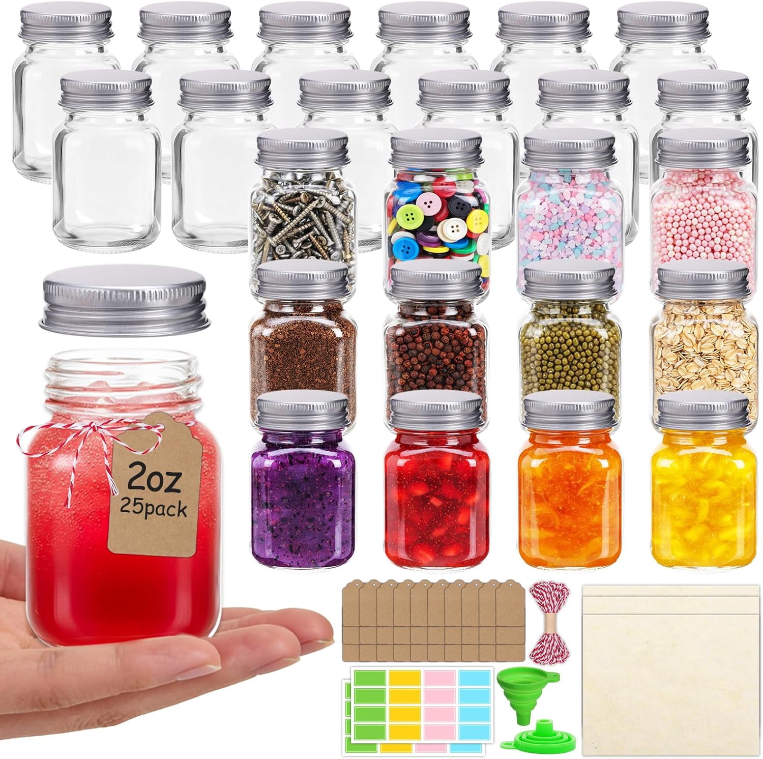 25 Pack 2 oz Mason Jars with Silver Lids | Small Glass Jars for Ginger ...
