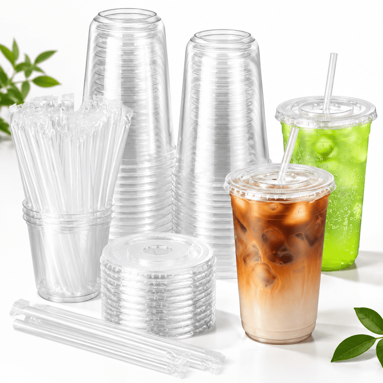 25 Pack 20 Ounces Round Bottom Plastic Cups With Lids And Straws ...