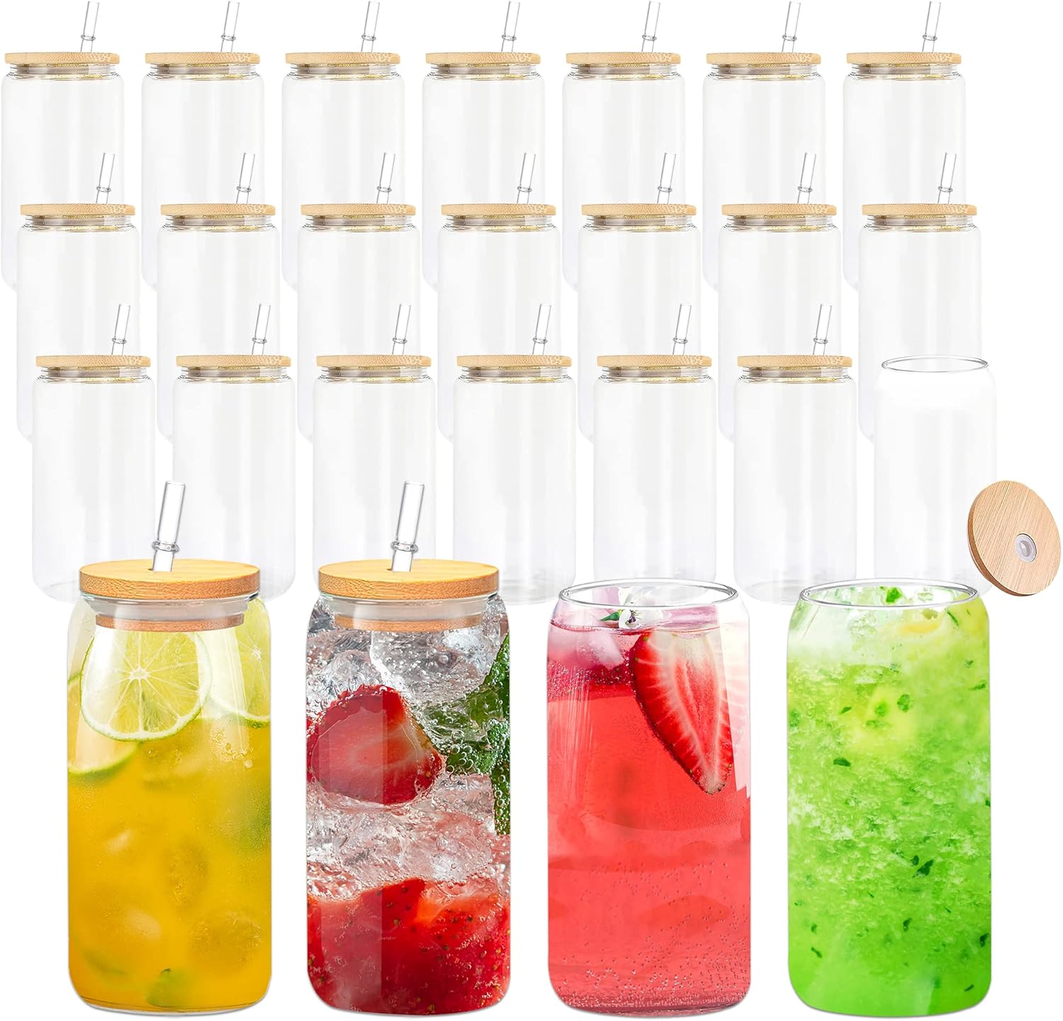 25 Pack 25oz Gradient Color Frosted Sublimation Beer Can Glass, with Bamboo lid and Straw ...