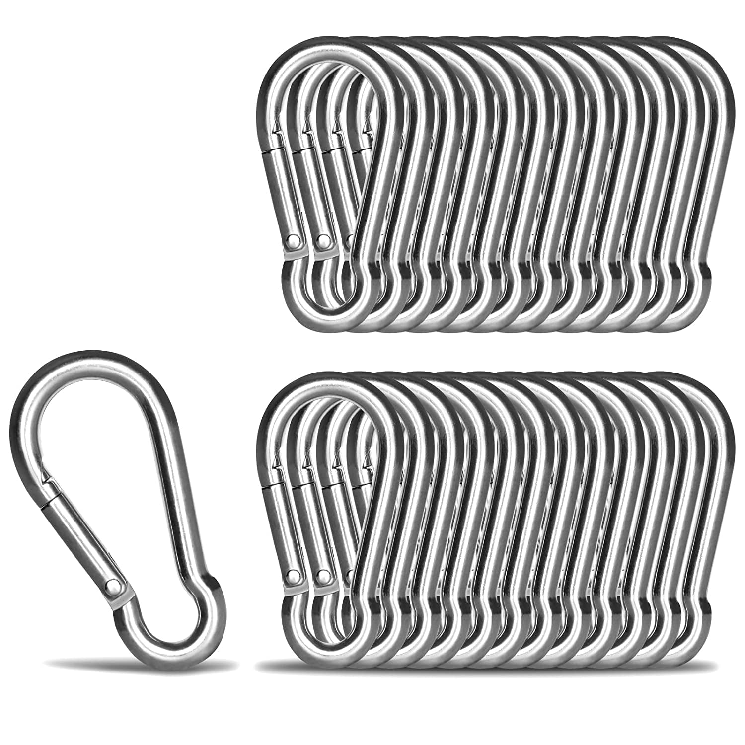25 Pack 304 Stainless Steel Carabiner Clip, 1.97 inch Heavy Duty Spring ...