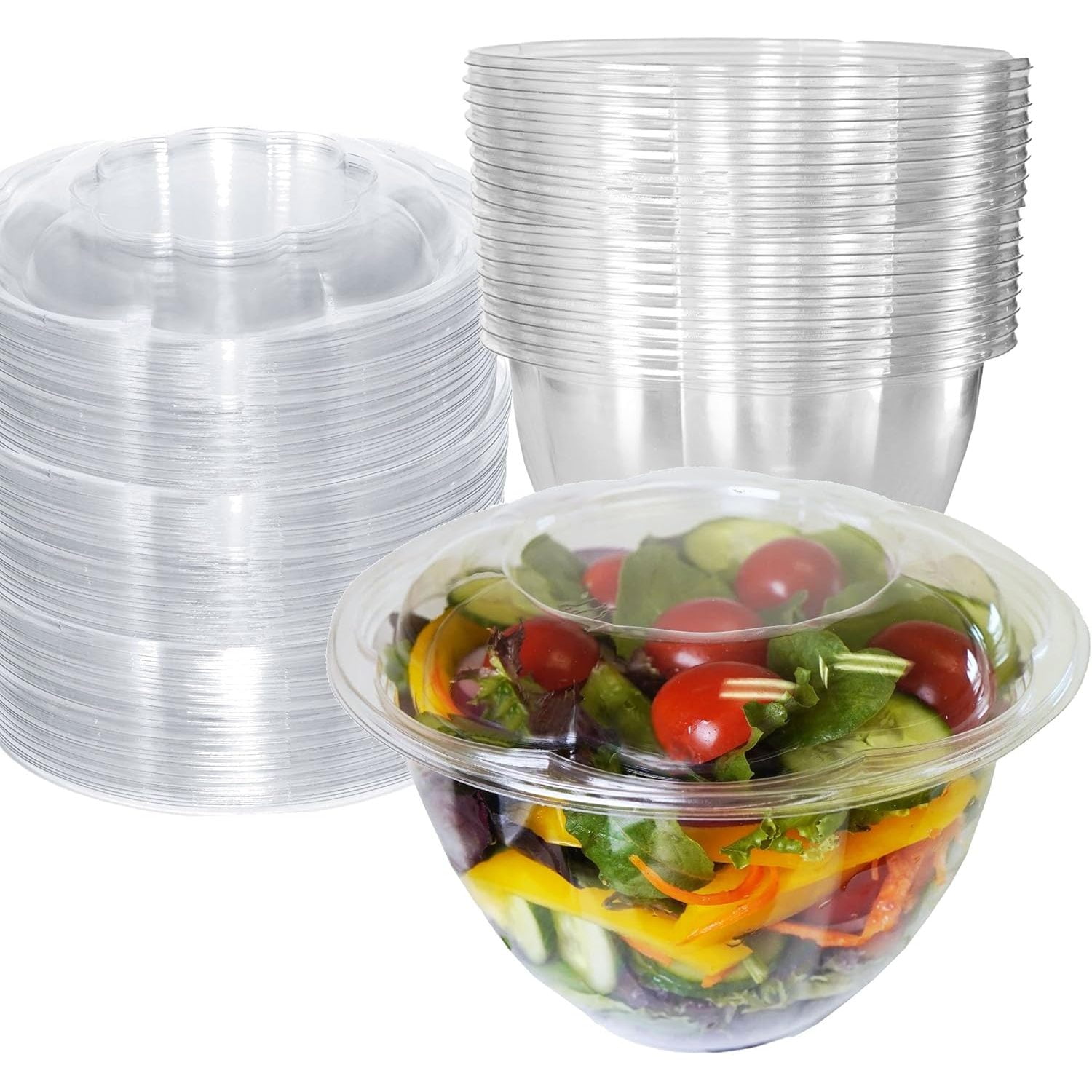 [25 Pack] 48oz Salad Bowls To-Go with Lids - Crystal Clear Plastic ...