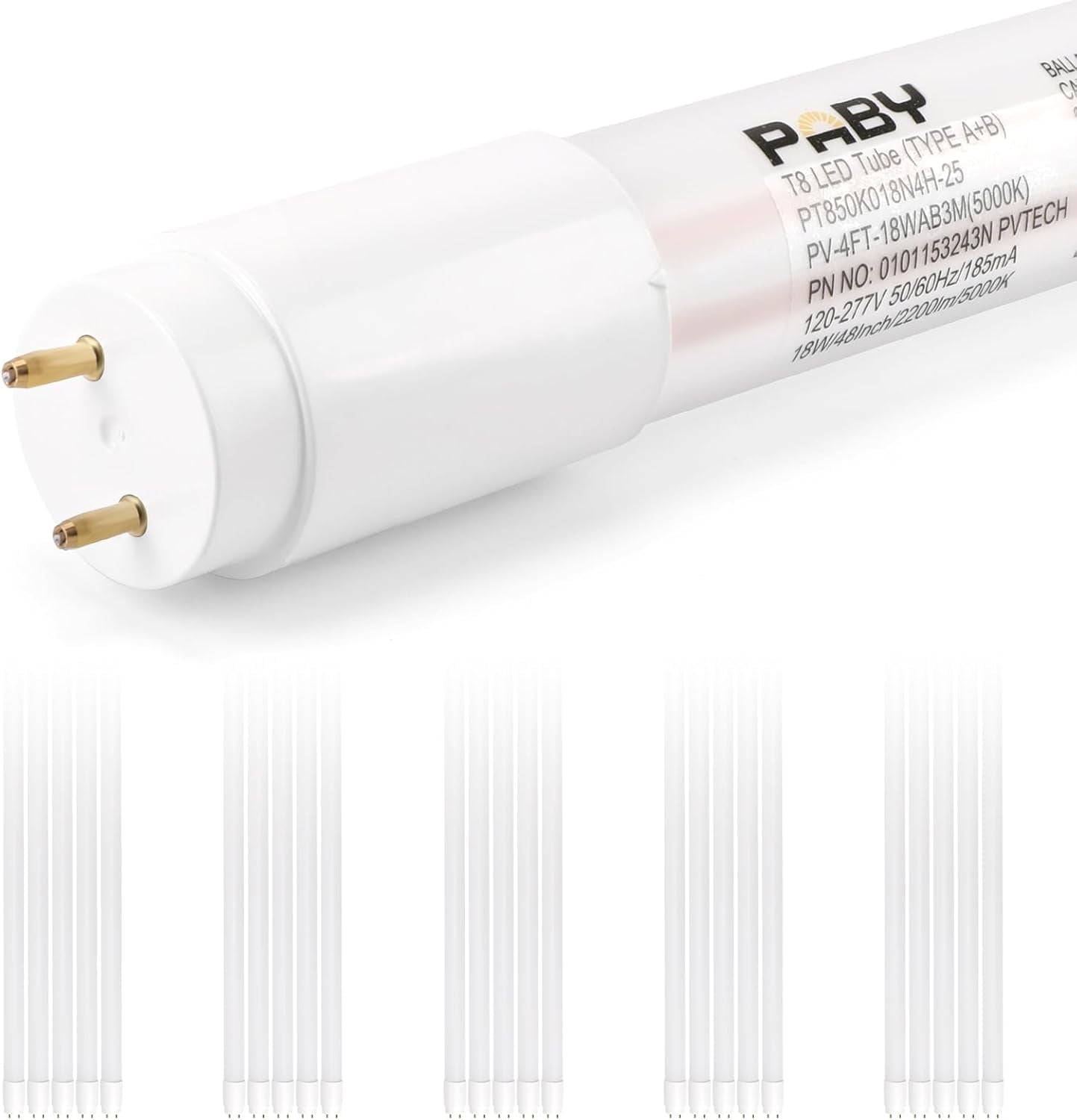 25 Pack 4FT T8 LED Type A+B Tube Light, 18W(32W Equivalent) 2250LM ...