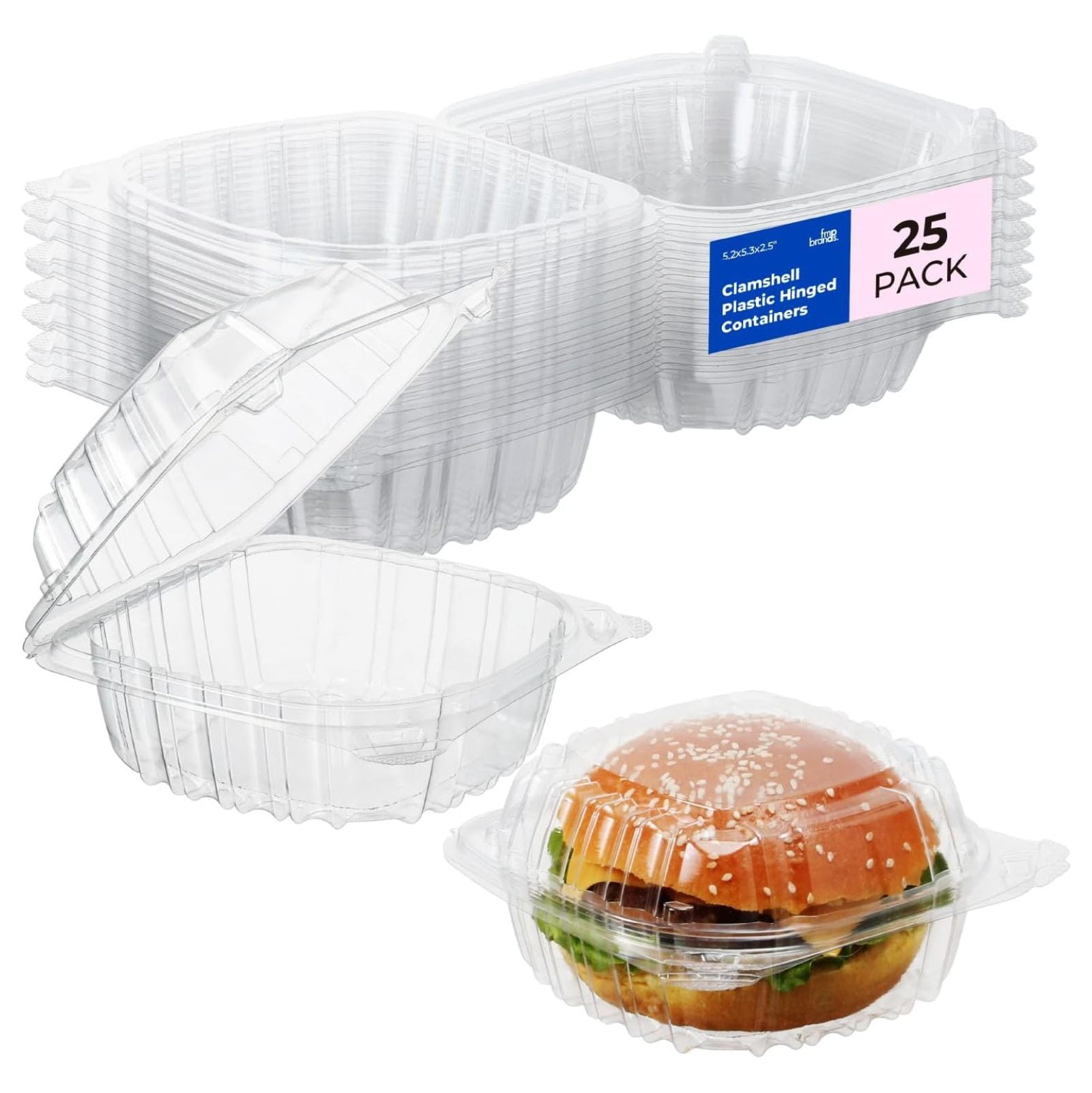 25 Pack 5.3 x 5.2 x 2.5 Inches Clear Hinged Plastic Containers ...
