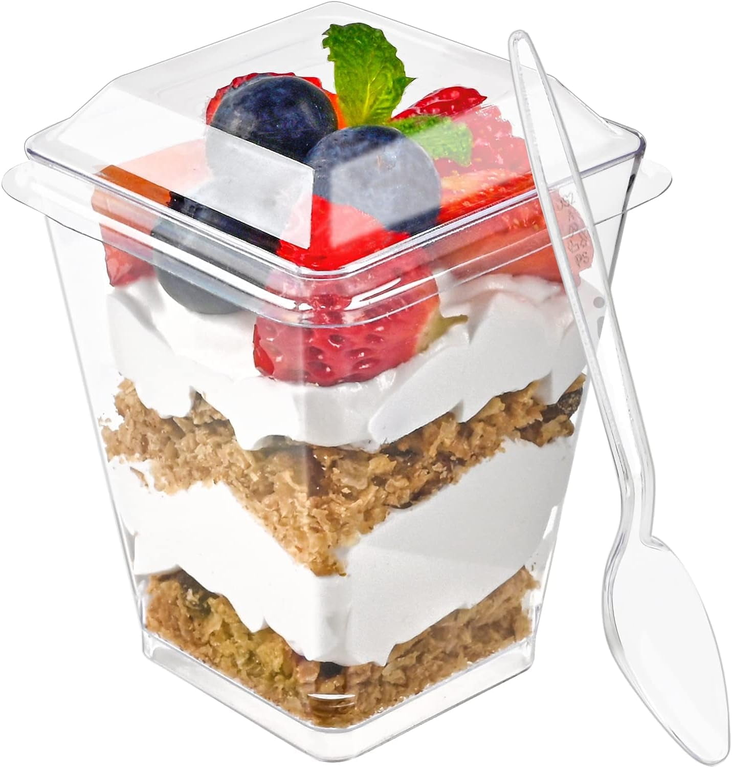25 Pack 5 oz Clear Plastic Dessert Cups with Lids and Spoons, Mini ...