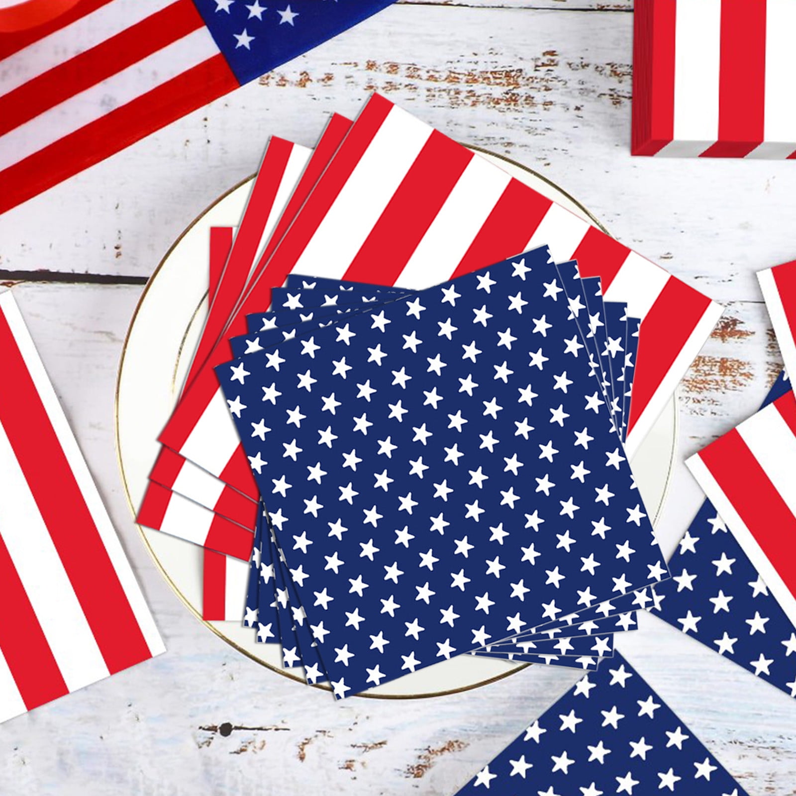25 Pack 6.5x6.5 Inch Star Stripe Disposable Paper Napkins, Festive ...