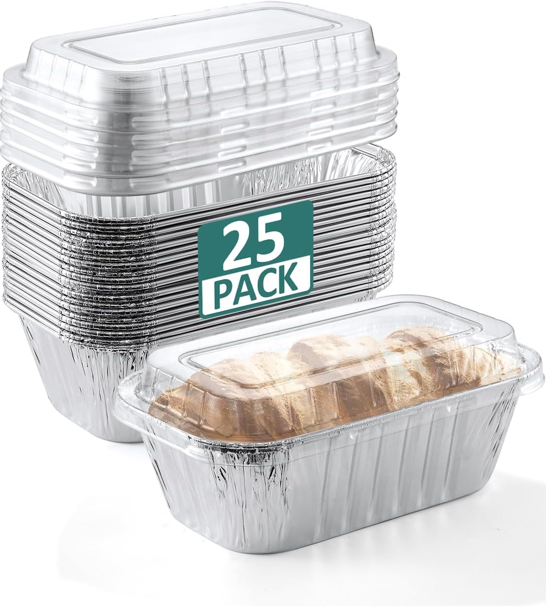 25 Pack 6x3.5x2 Disposable Aluminum Loaf Pans with Lids - 1 Lb Mini ...