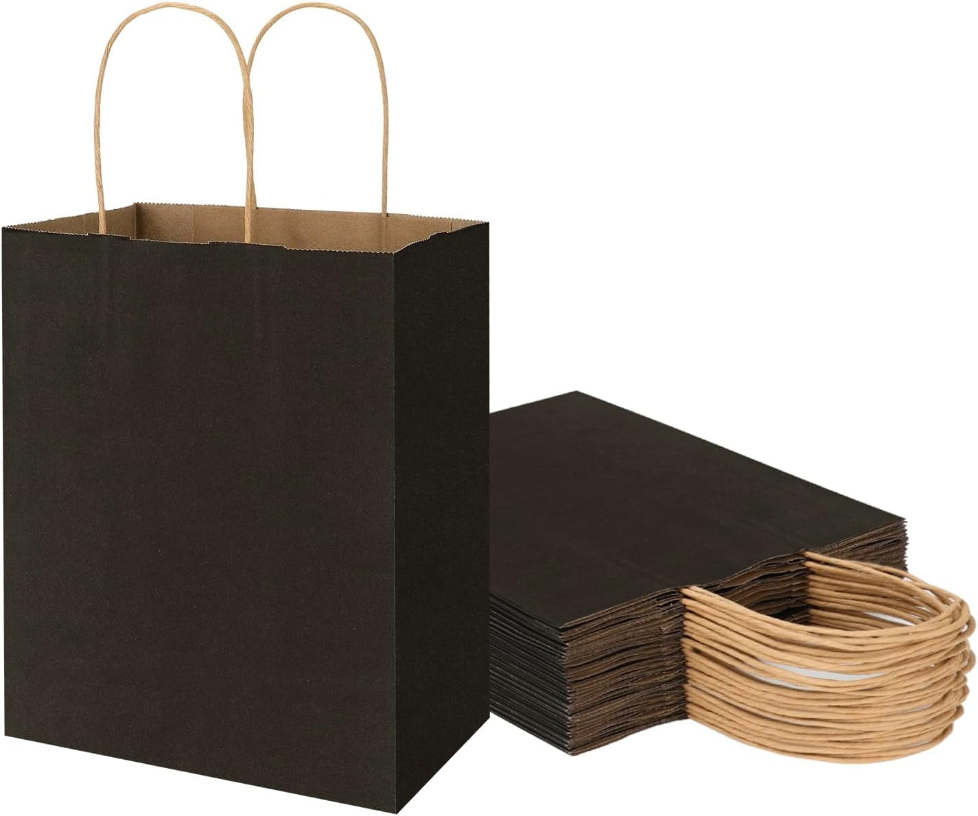 25 Pack 8x4.75x10 Inch Medium Black Kraft Paper Bags with Handles Bulk ...
