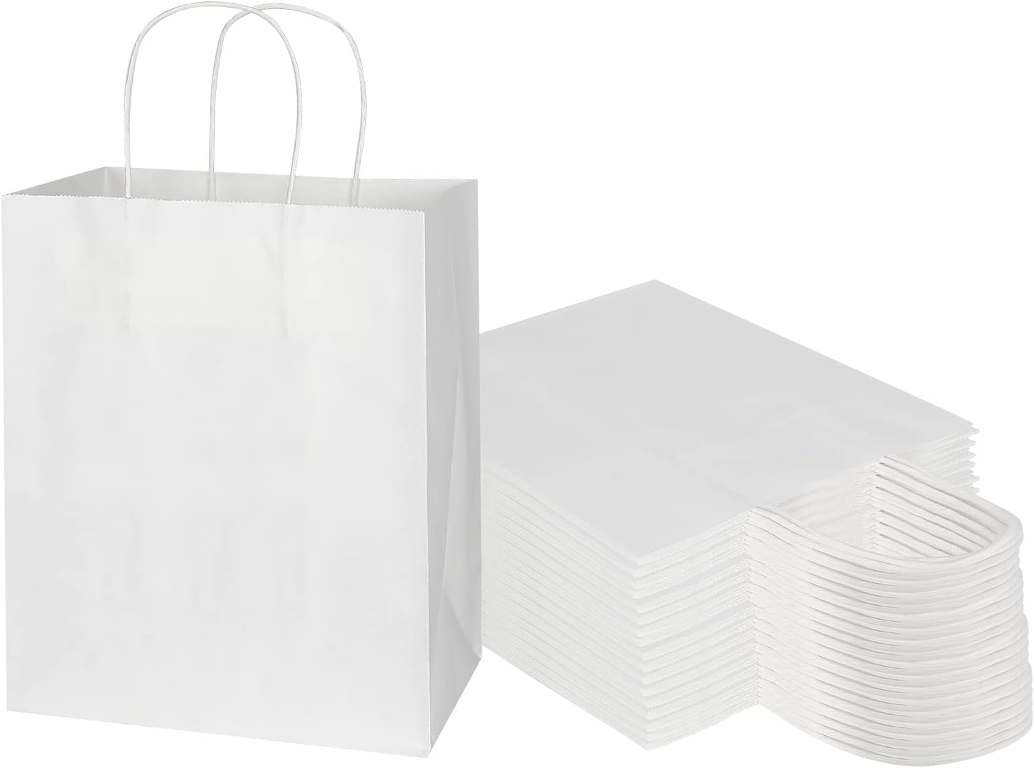 25 Pack 8x4.75x10 Inch Medium White Kraft Paper Bags with Handles Bulk ...