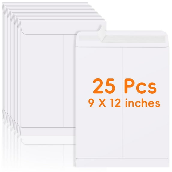 25 Pack 9x12 Inches Self Seal White Envelopes, Large Mailing Envelopes ...