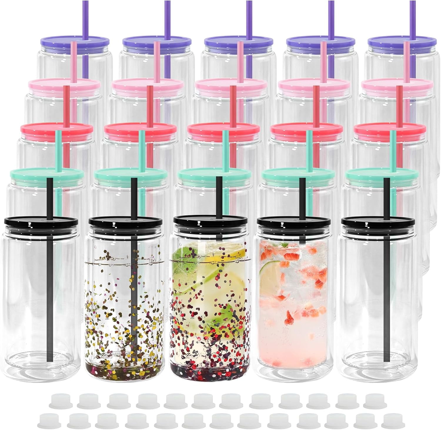 25 Pack Acrylic Snow Globe Tumbler, 16oz Acrylic Snowglobe Cups with ...