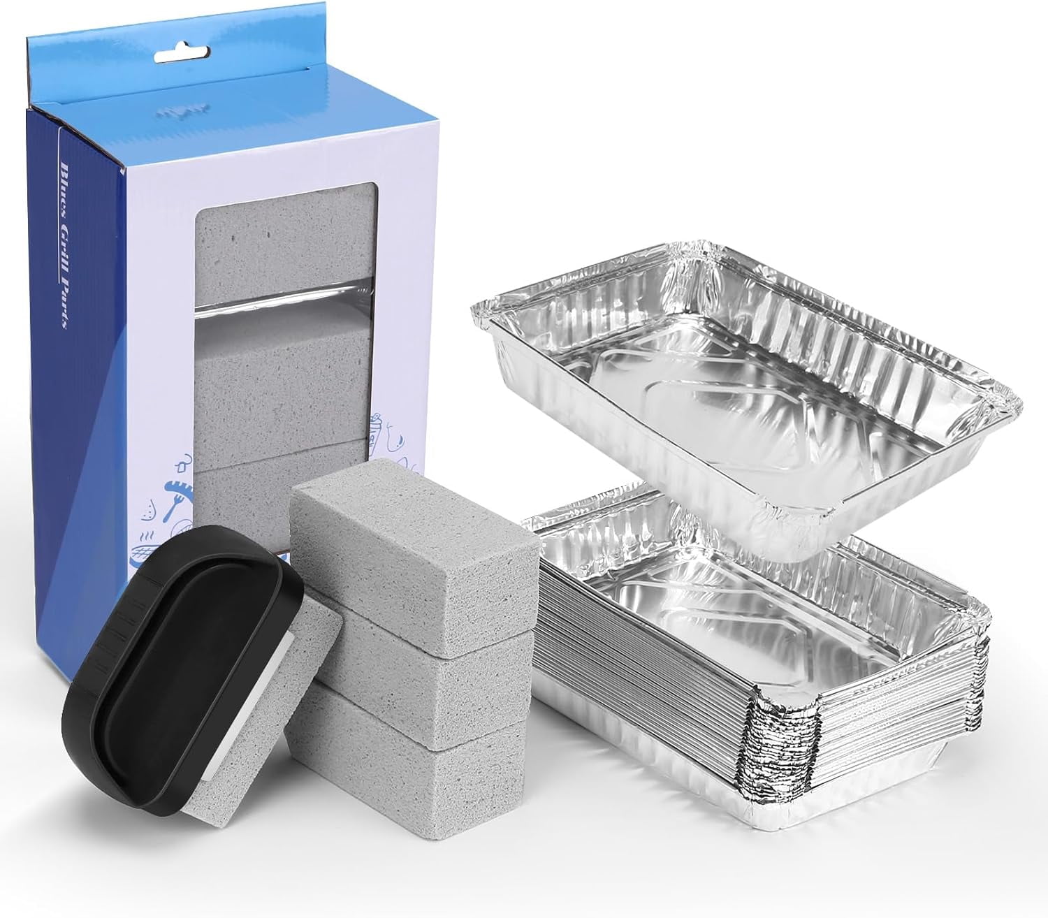 25 Pack Aluminum Drip Pans & 4 Pack Grill Cleaning Pumice Bricks with ...
