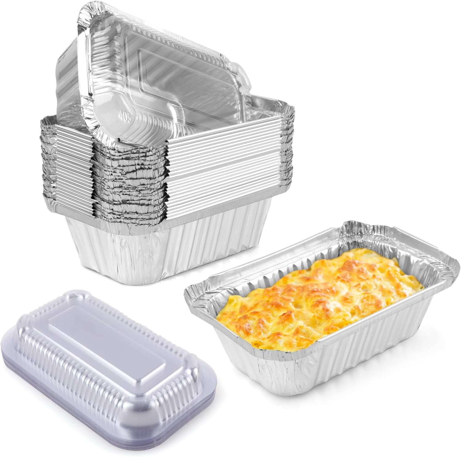25 Pack Aluminum Pans with Lids, 6'' x 3.5'' x 2'' Aluminum Foil Baking ...