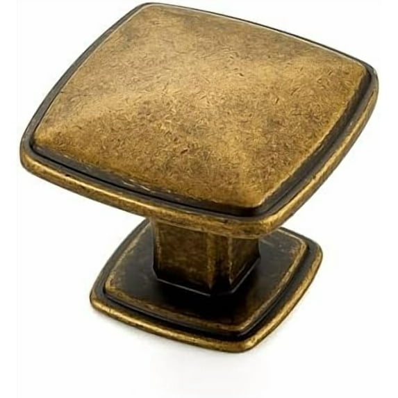 25 Pack Antique Brass Kitchen Cabinet Square Knob Single Hole Cabinet ...
