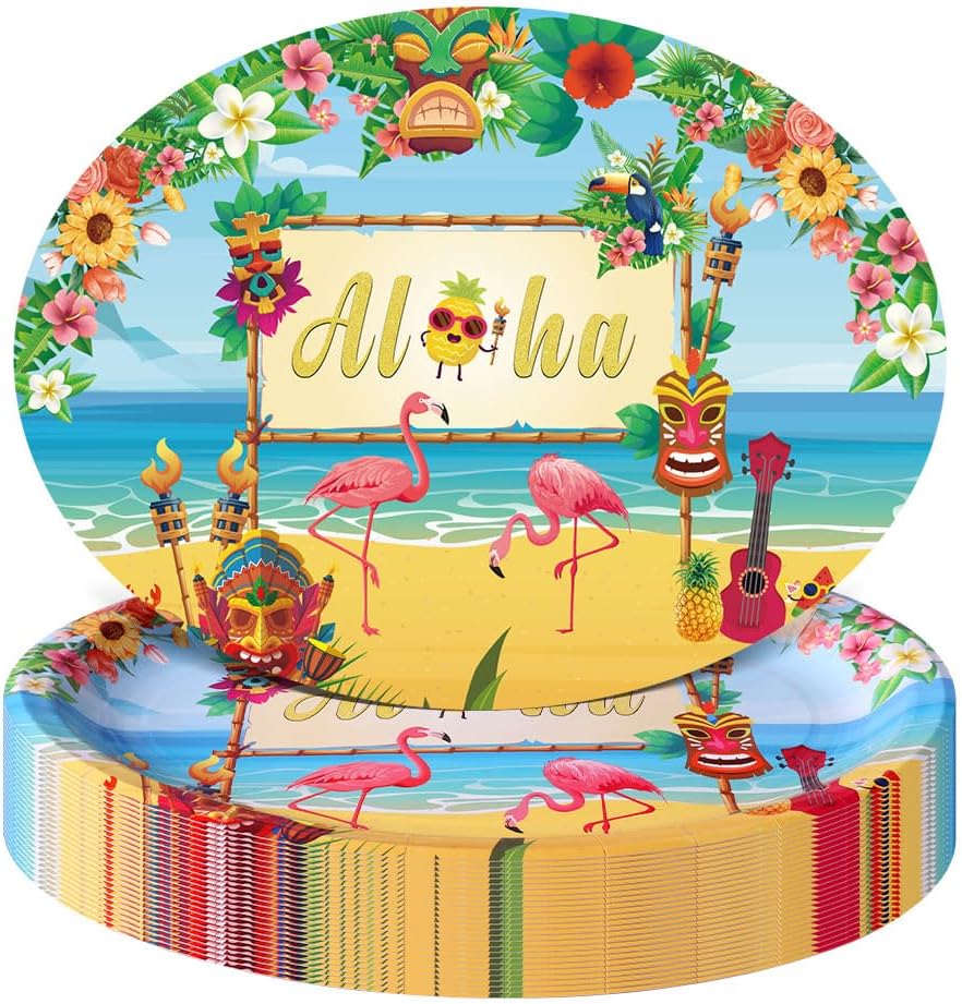 25 Pack Big Hawaiian Luau Plates,12 inch Tropical Aloha Large Oval ...