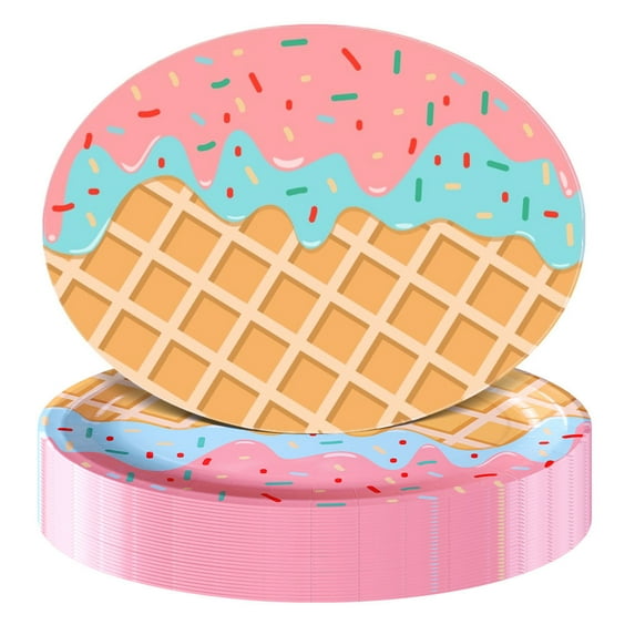 25 Pack Big Ice Cream Plates,12 inch Sweet Large Oval Paper Dinner ...