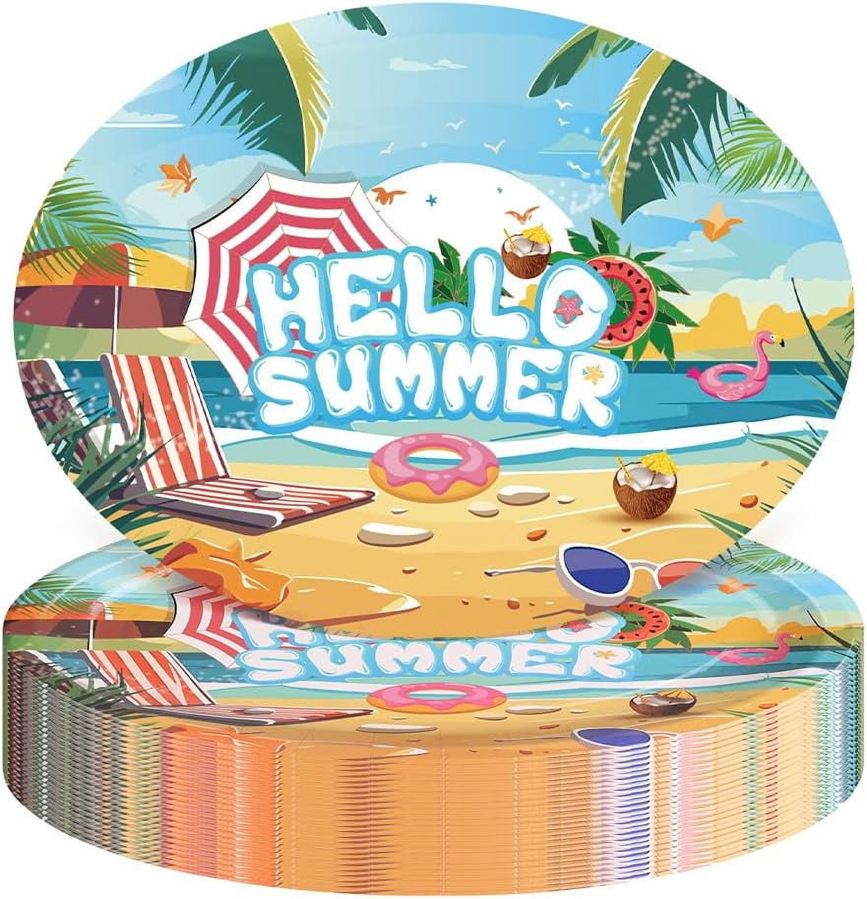 25 Pack Big Summer Beach Plates,12 inch Hello Summer Large Oval Paper ...