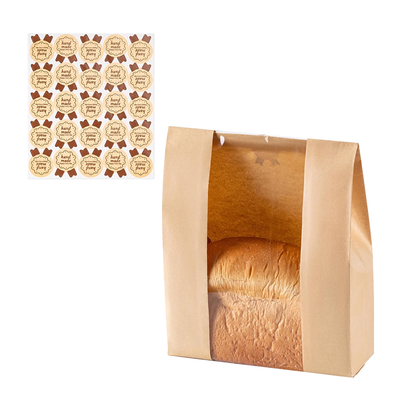 25-Pack Biodegradable Bread Bags with Clear Window & 50 Stickers - Eco ...